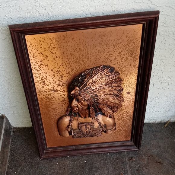 Art | Vintage Native American Art Copper Indian Chief 3d 6s Wall ...